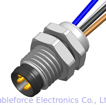 Waterproof  M8 4 Pin Male Connector A-Coding Solder Type Contacts UV Resistant