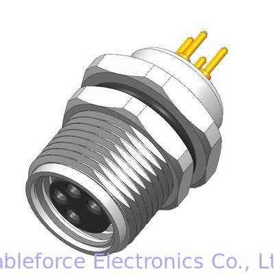 PCB Type M8 Circular Connector Female 4 Poles Front Mounting For Packaging