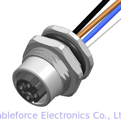 4 Poles Ethernet Cable Connectors M12 Panel Receptacle Front Mounting For Actuator