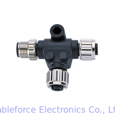 M12 T Adapter Connector A Coding 5Pin Male Split to Female x 2 with CNC Screw