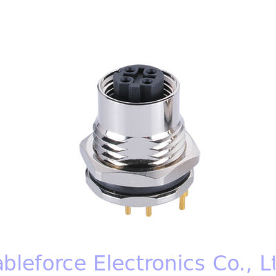M12 Panel Connector Female 4Pin D-Coding PCB Contact with Ground Pin Front Mounting