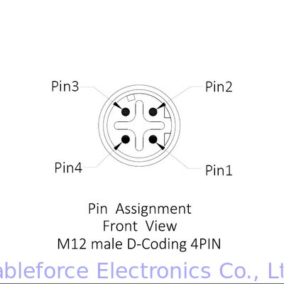 La D-codifica maschio 4pin ha protetto la spina ad angolo giusta di IP67 M12 con cavo 22AWG