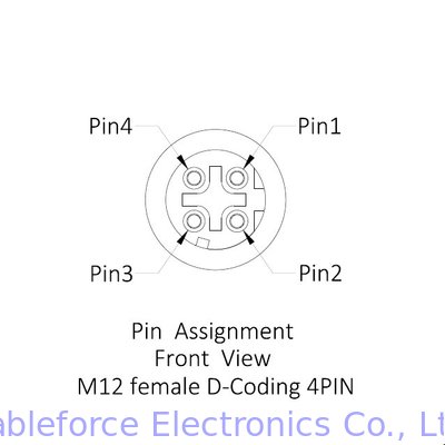 M12 D-Coded Female Front Mounting 4 Pin Waterproof Connector CNC Screw