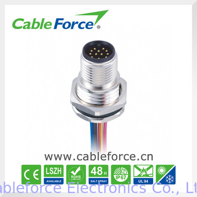 Gold Plated IP67 12pin Male M12 Panel Mount Connector With Wires ​