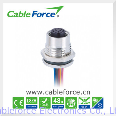 connettore del supporto del pannello di Un-codice M12 di Pin della femmina 12 di 30V 1.5A con i cavi del PVC 26AWG