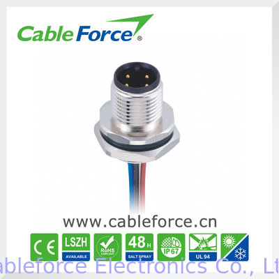 IP67 Rating  4 Pin A-Coded Male M12 Panel Mount Connector Rear Mounting CNC Screw