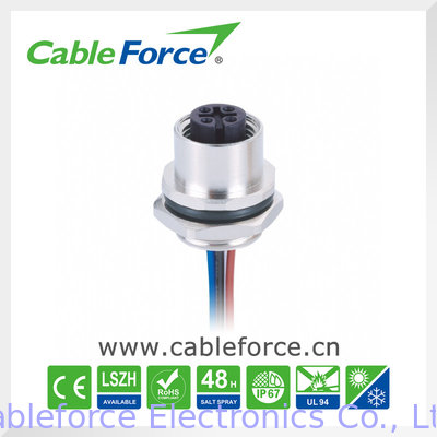 22AWG PVC Wires A-Code M12 4 Pin Female Connector Rear Mounting