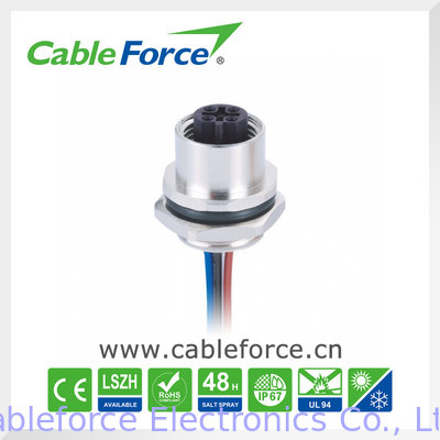 IP67 Female 5pin B-Code M12 Panel Mount Connector Rear Mounting With PVC Wires