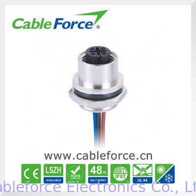 Female 5 Pin A-Code M12 Panel Mount Receptacle Rear Mounting Soldered