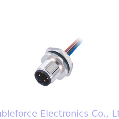 IP67 Rating  4 Pin A-Coded Male M12 Panel Mount Connector Rear Mounting CNC Screw