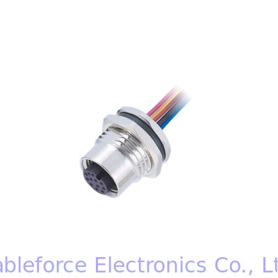connettore del supporto del pannello di Un-codice M12 di Pin della femmina 12 di 30V 1.5A con i cavi del PVC 26AWG