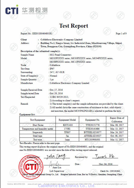 Porcellana Cableforce Electronics Co., Limited Certificazioni