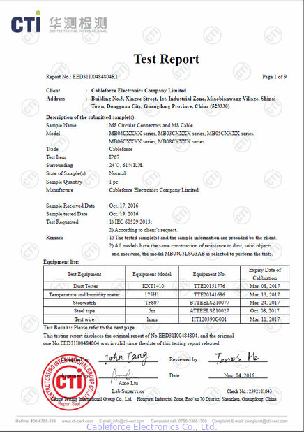 Porcellana Cableforce Electronics Co., Limited Certificazioni