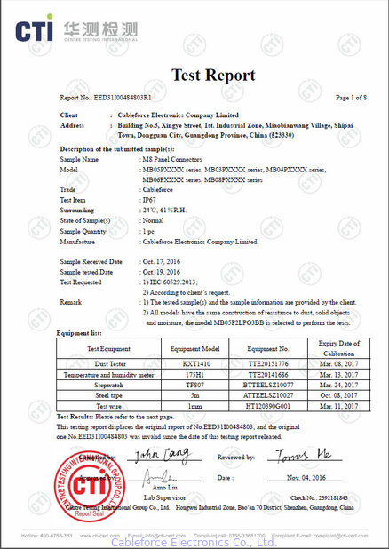 Porcellana Cableforce Electronics Co., Limited Certificazioni