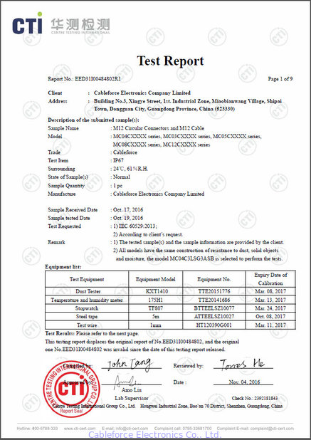 Porcellana Cableforce Electronics Co., Limited Certificazioni