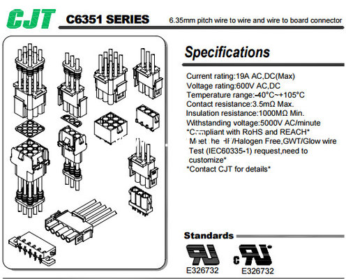 Nylon66,MOLEX/TE  Equivalent goods(42021,42022,350428,350942series),6.35mm pitch,Waterproof connector--CJT connectors