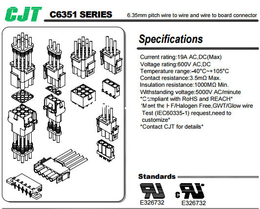 Nylon66,MOLEX/TE  Equivalent goods(42021,42022,350428,350942series),6.35mm pitch,Waterproof connector--CJT connectors
