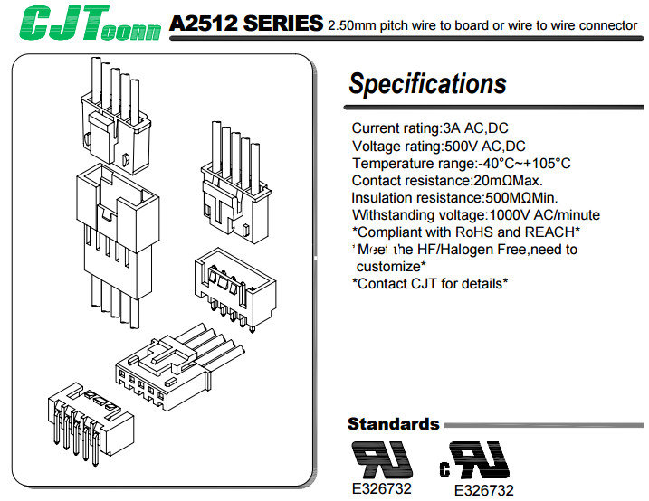 2.54mm Pitch 2 Pin Wiring Harness Connector,SMT CONNECTORS_CJTconn
