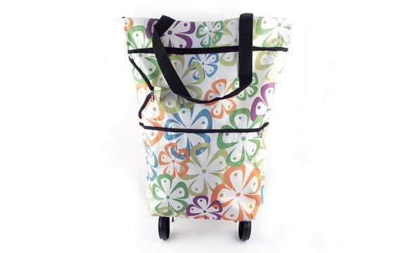 Blue color exhibition foldable trolley shopping bag for collecting samples