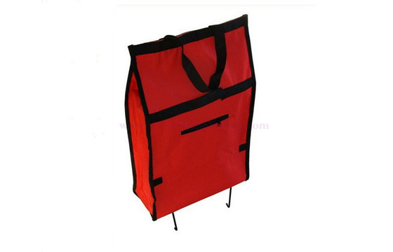 Logo - printing red recyclable folding trolley shopping bag , grocery cart bags