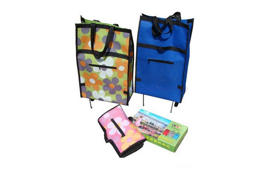 Logo - printing red recyclable folding trolley shopping bag , grocery cart bags