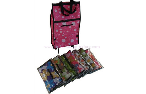 Logo - printing red recyclable folding trolley shopping bag , grocery cart bags