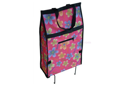 Logo - printing red recyclable folding trolley shopping bag , grocery cart bags
