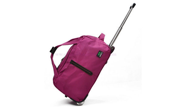 Eco - friendly Purple cloth fabric trolley travel set bag with plastic wheels