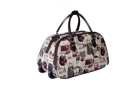 Water Resistant Jute fabric 18 inch roller travel luggage bags for ladies