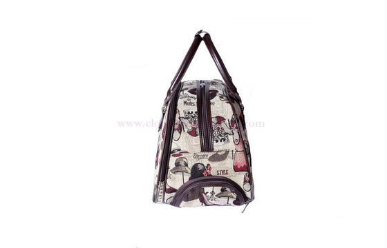 Jute fabric 18 inch trolley travel bag for ladies , Large internal capacity