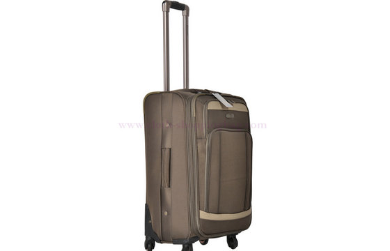 Brown oxford roller luggage bags with interior zippered mesh accessory pocket