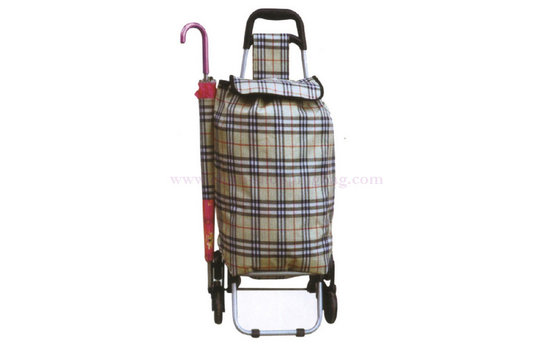Black 600D oxford wheeled trolley shopping bags with umbrella pocket