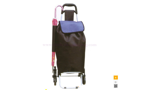 Black 600D oxford wheeled trolley shopping bags with umbrella pocket