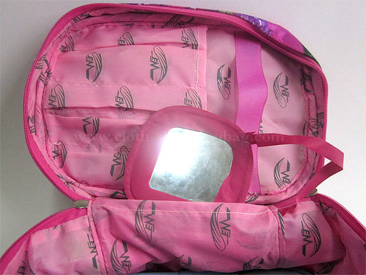 Customized large travel cosmetic pouch with mirror toiletry cosmetic bag