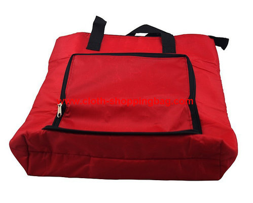 Red foldable built lunch bag with shoulder strap 600D oxford