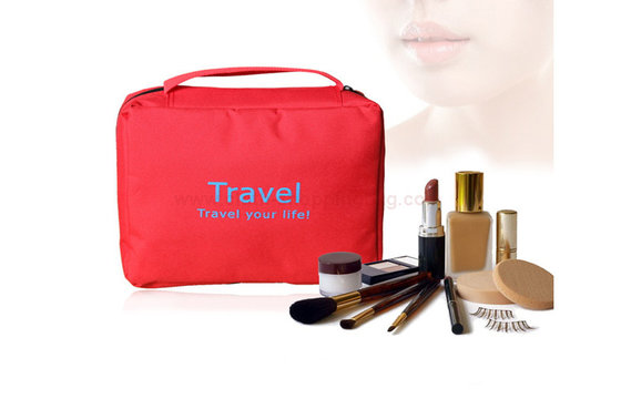Built - in hook Red multi-functional travel storage bag with mesh pocket inside