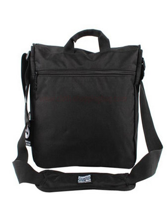 Black durable Nylon shoulder travel bags for men with two zippered pocket