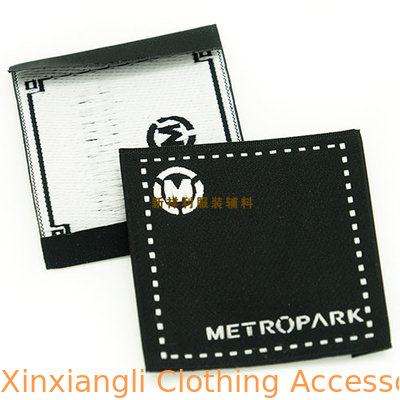 Black And White Woven Clothing Labels For Burn Edge Waterproof Durable