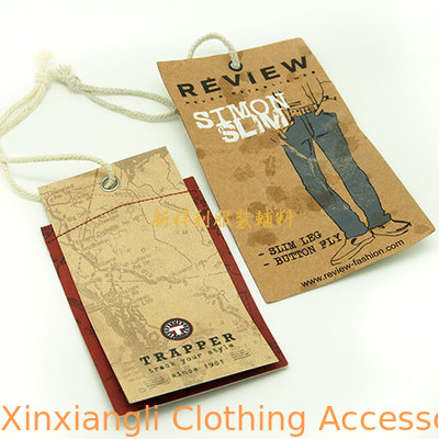 Brown Color Personalized Swing Tag Labels With Print Logo For Teenager Jeans
