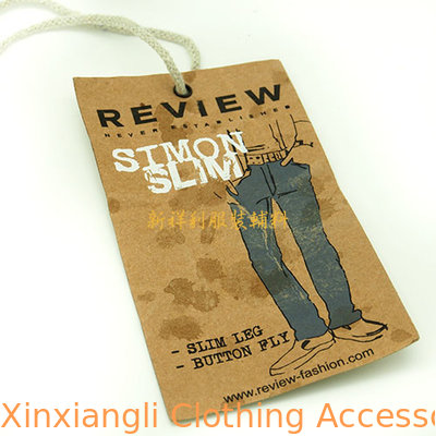 Brown Color Personalized Swing Tag Labels With Print Logo For Teenager Jeans