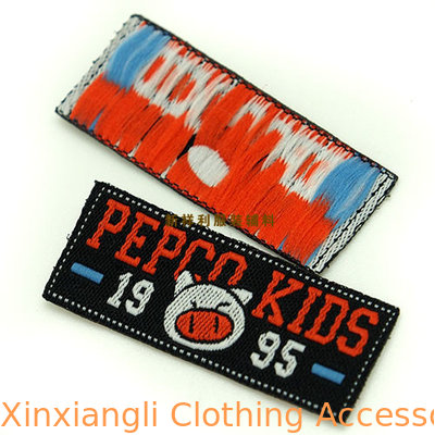 Colorful End Folded Custom Woven Fabric Labels , Soft Woven Garment Labels