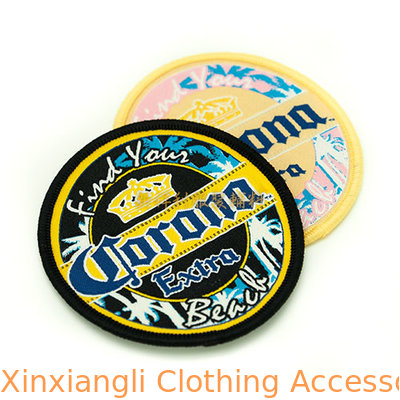 Round Woven Decorative Clothing Patches , Clothes Badges And Patches