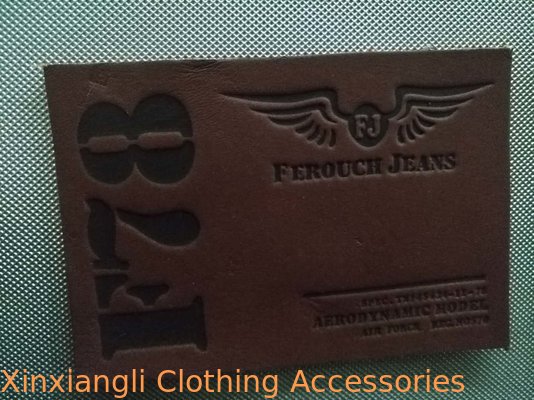 Embossed Real Leather Patches For Clothing , Custom Handmade Leather Labels