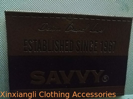 Dark Brown Leather Jeans Patch , Synthetic PU Leather Labels For Hats