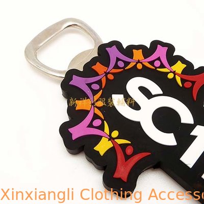 Key Shaped Rubber Clothing Labels With Embossed Printed Logo Eco Friendly