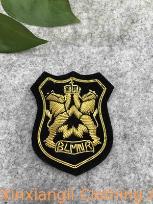 Eco Friendly Bullion Wire Badges For Garment , Hand Embroidered Bullion Badges