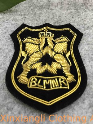 Eco Friendly Bullion Wire Badges For Garment , Hand Embroidered Bullion Badges