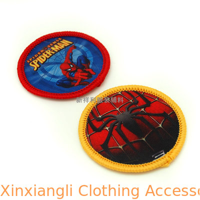 Round Shaped Colorful Silk Screen Clothing Labels With Customized Logo Design