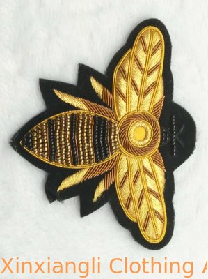 Indian Metal Wire Embroidered Badges with Sparkling Gold Bullion For Garment