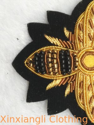 Indian Metal Wire Embroidered Badges with Sparkling Gold Bullion For Garment
